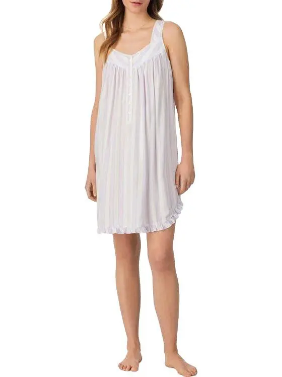 Eileen West Lace Trim Sleeveless Chemise - White Stripe