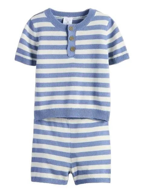 Nordstrom Stripe Knit Henley And Shorts Set - Blue Denim Sharp Stripe
