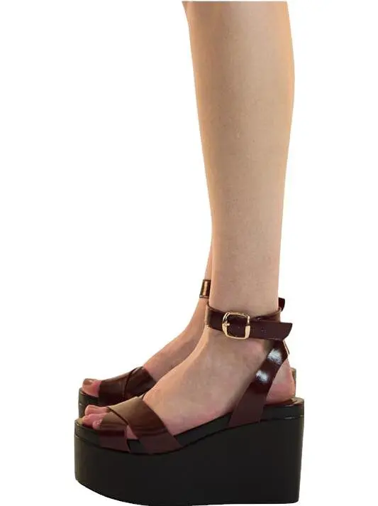 Cynthia Rowley Lisse Leather Wedge Sandals - Black/burgundy