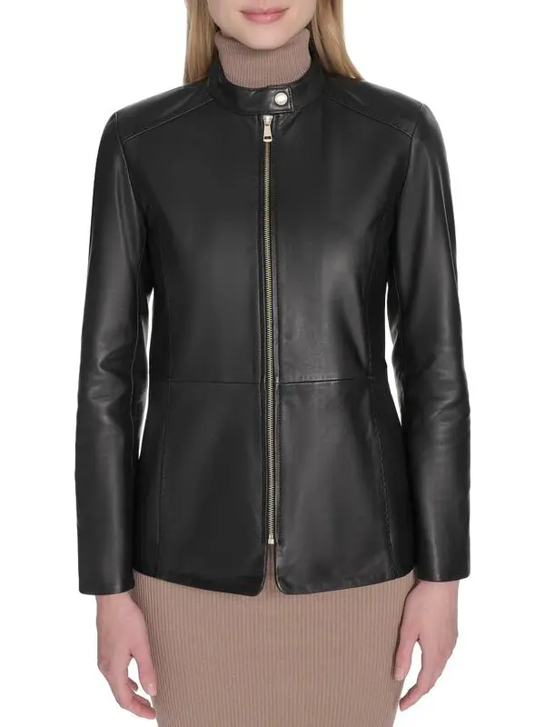 Cole Haan Leather Biker Jacket - Black