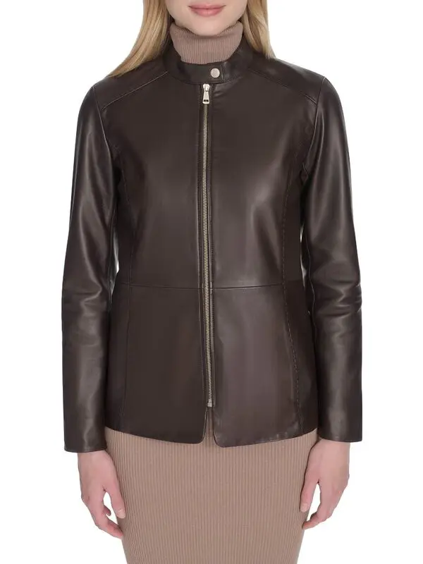 Cole Haan Leather Biker Jacket - Dark Espresso