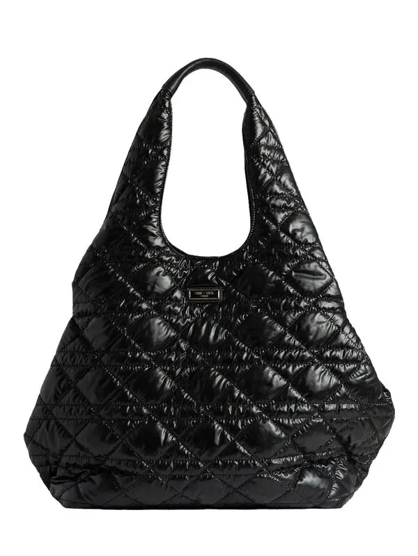 SAINT + SOFIA Large Stella Quilted Shoulder Tote Bag - Black
