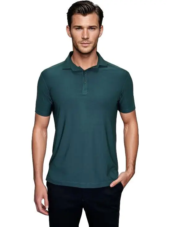 24SEVENMEN Wrinkle Resistant 3 Button Polo Shirt - Hunter