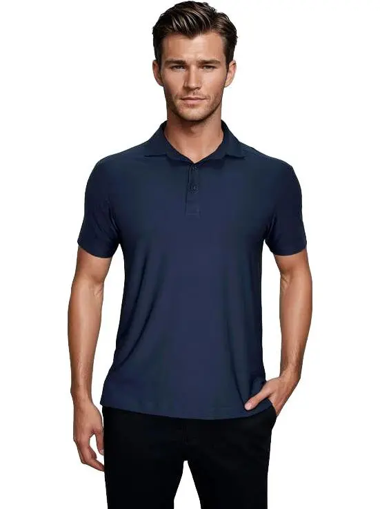 24SEVENMEN Wrinkle Resistant 3 Button Polo Shirt - Navy