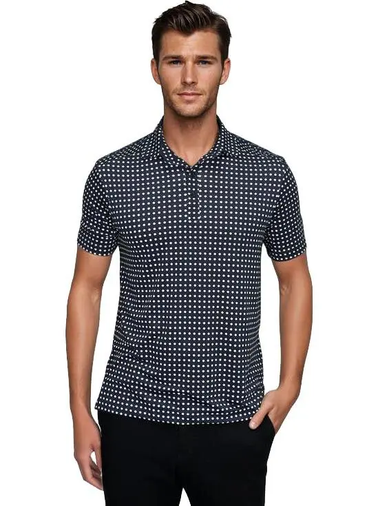 24SEVENMEN Wrinkle Resistant 3 Button Polka Dot Polo Shirt - Navy Multi