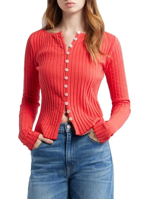 Free People Tilly Rib Button-up Top - High Risk Red
