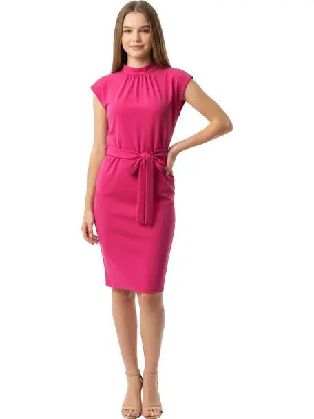 UN DEUX TROIS Stretch Crepe Dolman Sleeve Dress With Belt - Fuschia