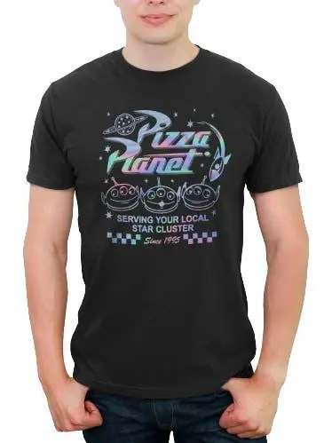 TOY STORY Holographic Pizza Planet Aliens Graphic T-shirt - Black