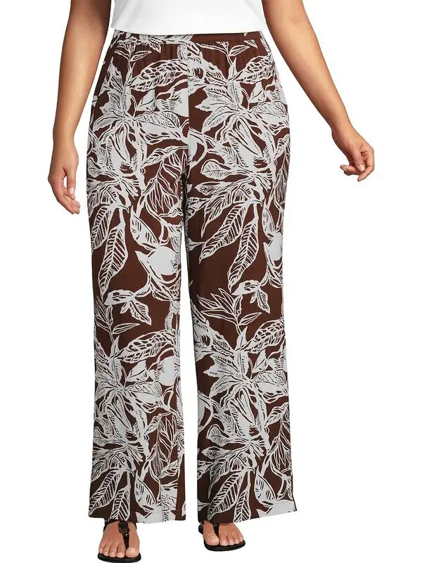 LANDS' END Rayon High-rise Wide-leg Pants - Bark/vanilla Etched Leaves