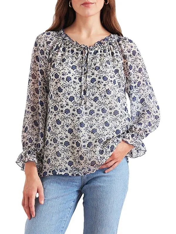 PANEROS CLOTHING Esme Long Sleeve Top - Sapphire Vines