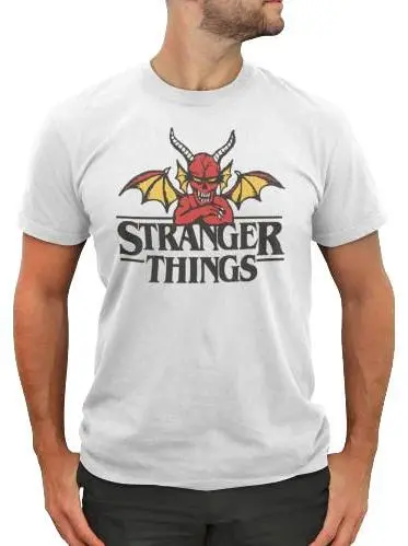 STRANGER THINGS Classic Devil Logo Graphic T-shirt - White