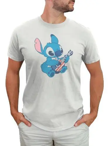 LILO & STITCH American Flag Guitar Stitch Graphic T-shirt - White