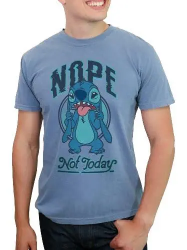 LILO & STITCH Nope Not Today Tongue Out Stitch Graphic T-shirt - Blue Jean