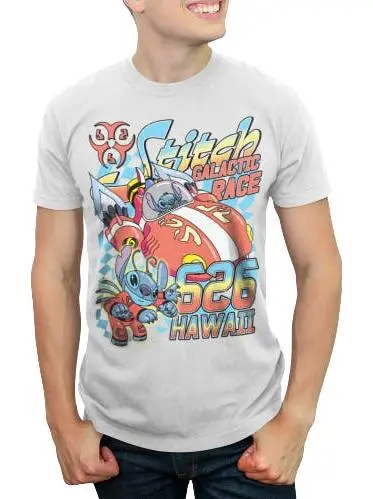 LILO & STITCH Retro Galactic Race Poster Graphic T-shirt - White