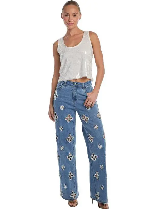 THE NOLI SHOP Kaia Pearl High-rise Straight Leg Jeans - Medium Blue