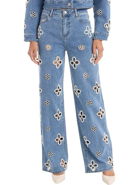 THE NOLI SHOP Kaia Pearl High Rise Jean - Medium Blue