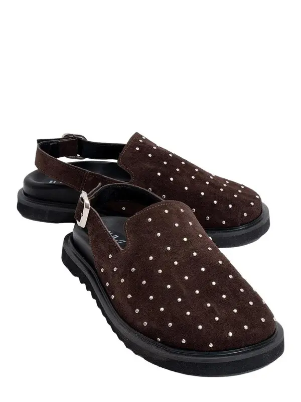 FOREVER & ALWAYS SHOES Leather Studded Clogs - Dark Brown Suede Leather