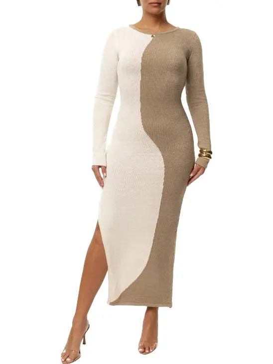 JLUXLABEL Long Sleeve Sweater Dress - Beige