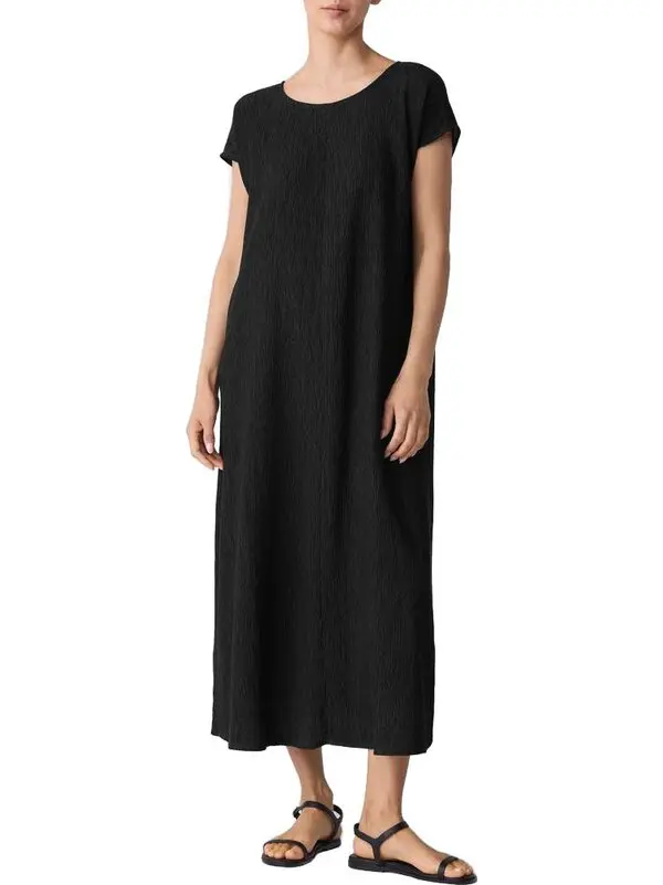Eileen Fisher Short Sleeve Jacquard Maxi Dress - Black