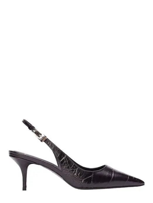 BLACK SUEDE STUDIO Branca 65 Croc Leather Slingback Pumps - Black Croc Leather