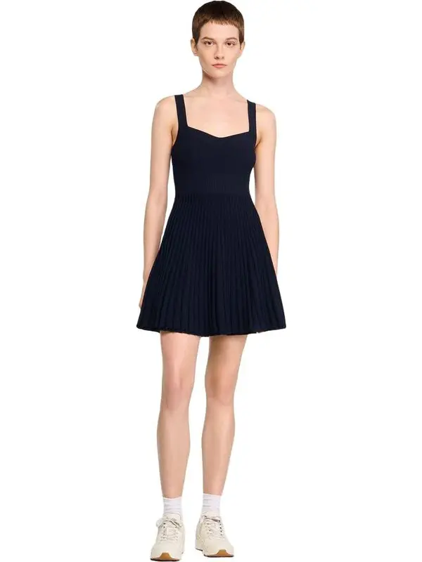 Sandro Short Knit Strappy Dress - Navy Blue