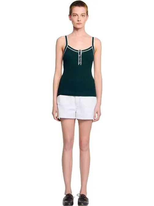 Sandro Rib Knit Vest Top - Bottle Green