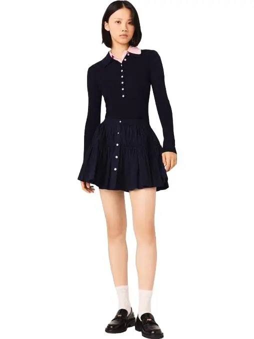 Maje Mini Elasticated Waist Skirt - Navy