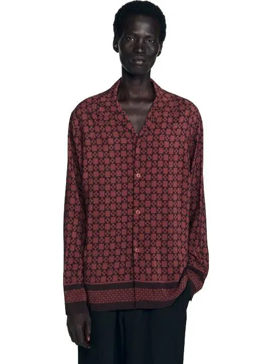 Sandro Square Cross Long Sleeve Shirt - Cognac