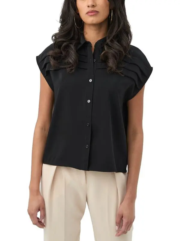 Trina Turk Cheri Cap-sleeve Pleated Top - Black
