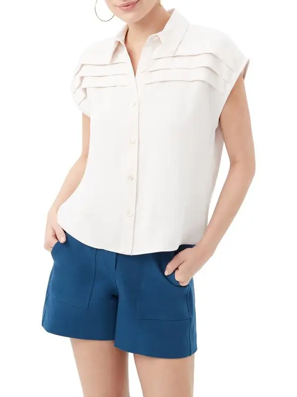 Trina Turk Cheri Cap-sleeve Pleated Top - Sancerre