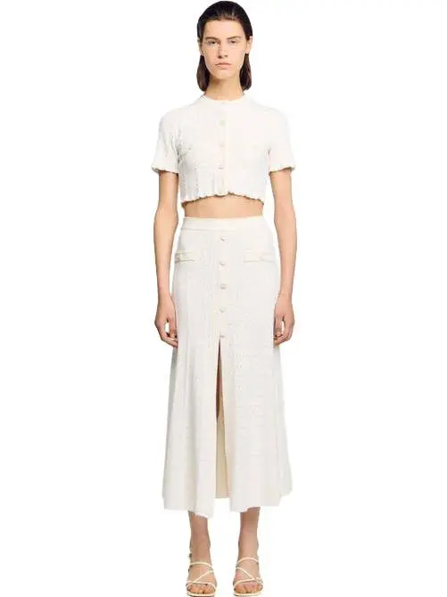Sandro Pointelle Knit Midi Skirt - Ecru