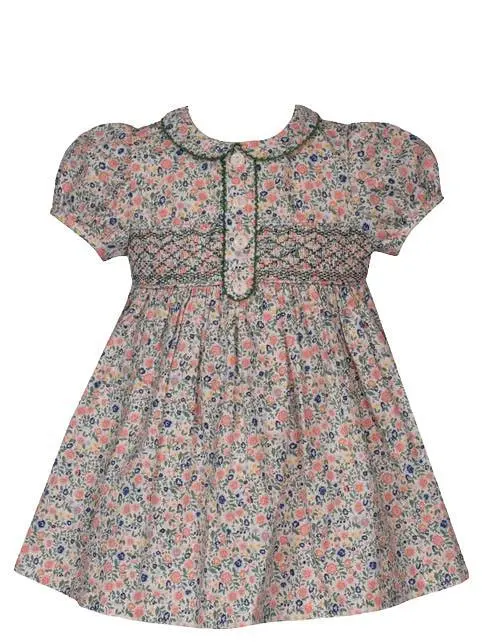 IRIS & IVY Floral Smocked Waist Cotton Poplin Dress - Grey