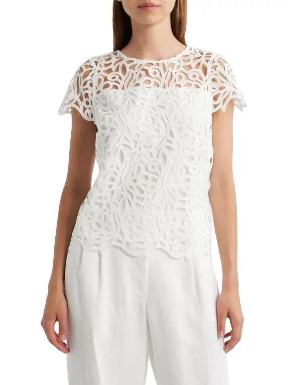 MILLY Curled Lace Top - White