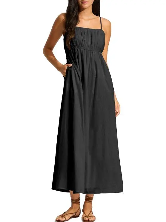 Seafolly Piped Organic Cotton Cover-up Dress - Black