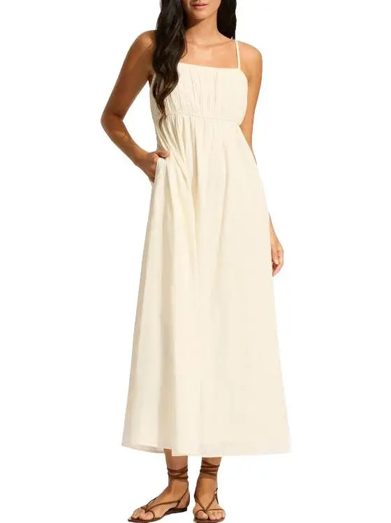 Seafolly Piped Organic Cotton Cover-up Dress - Ecru
