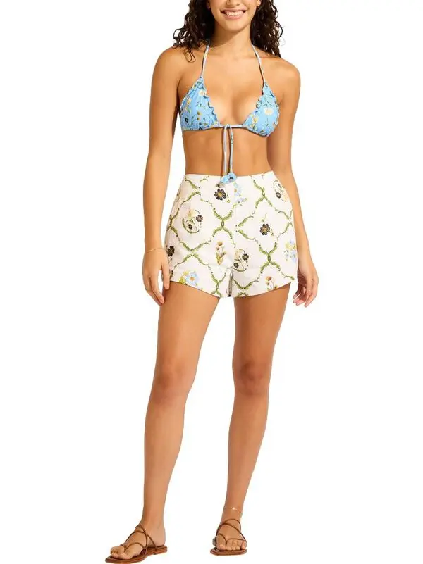 Seafolly Printed Linen-blend Cover-up Shorts - White
