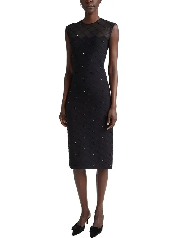 St. John Trellis Engineered Knit Sheath Dress - Black
