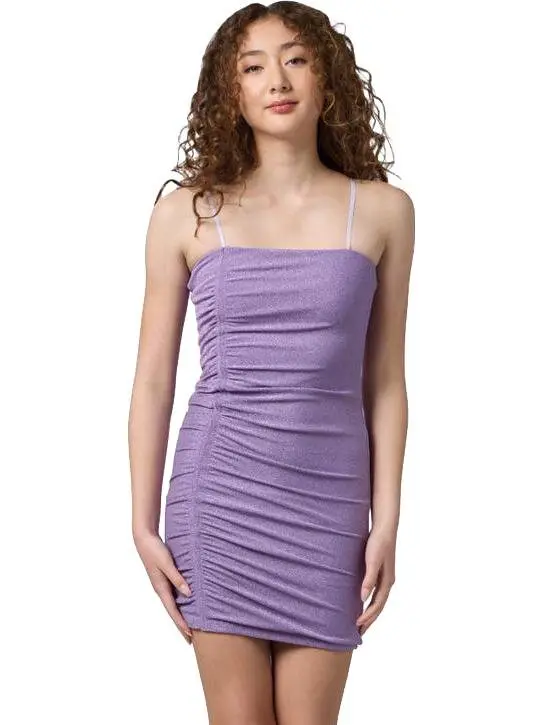 UN DEUX TROIS Ruched Sleeveless Glitter Dress - Lavender