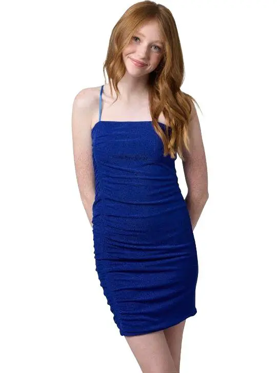 UN DEUX TROIS Ruched Sleeveless Glitter Dress - Royal