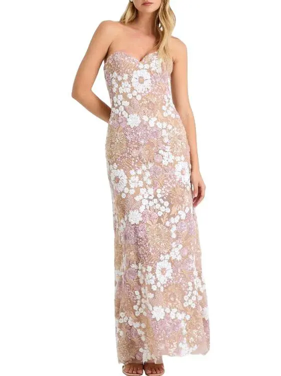 HELSI Lindsey Sequin Strapless Gown - Pink/white Floral
