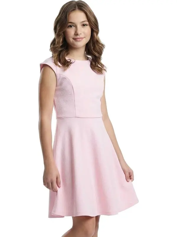 UN DEUX TROIS Textured Cap-sleeve Dress - Light Pink