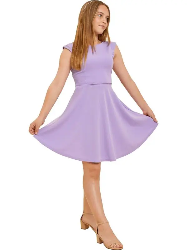 UN DEUX TROIS Textured Cap-sleeve Dress - Lilac