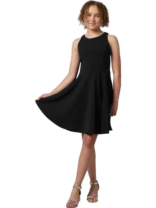 UN DEUX TROIS Textured Fit-and-flare Dress - Black