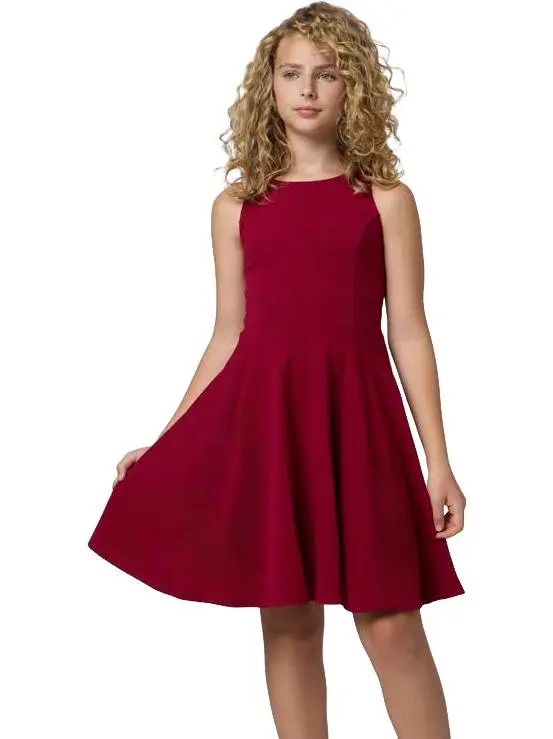 UN DEUX TROIS Textured Fit-and-flare Dress - Burgundy