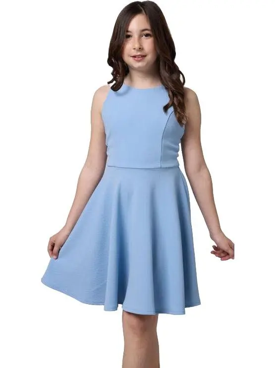 UN DEUX TROIS Textured Fit-and-flare Dress - Light Blue