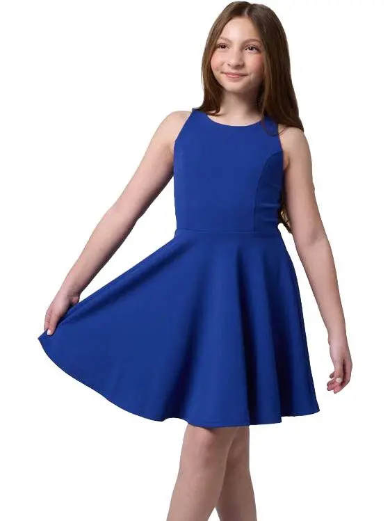 UN DEUX TROIS Textured Fit-and-flare Dress - Royal Blue