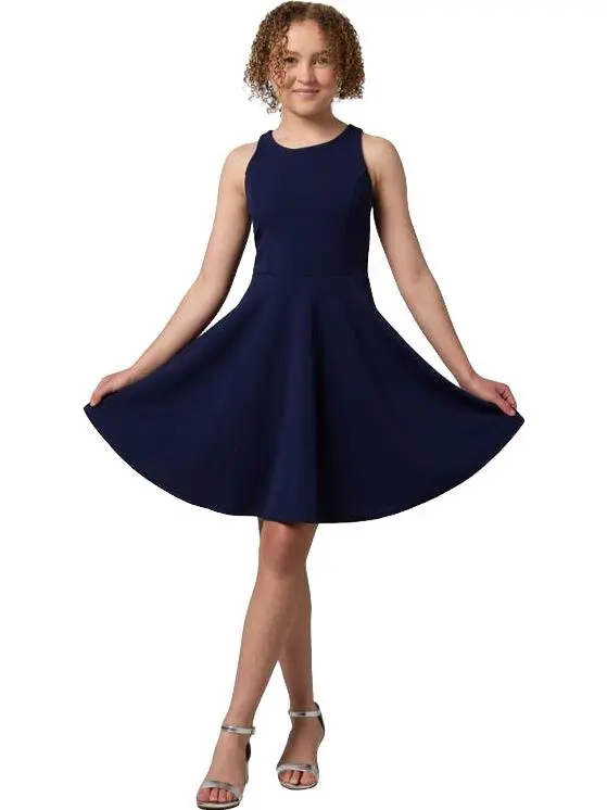 UN DEUX TROIS Textured Fit-and-flare Dress - Royal Blue