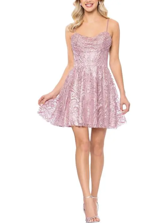 BLONDIE NITES Sequin & Glitter Minidress - Rose