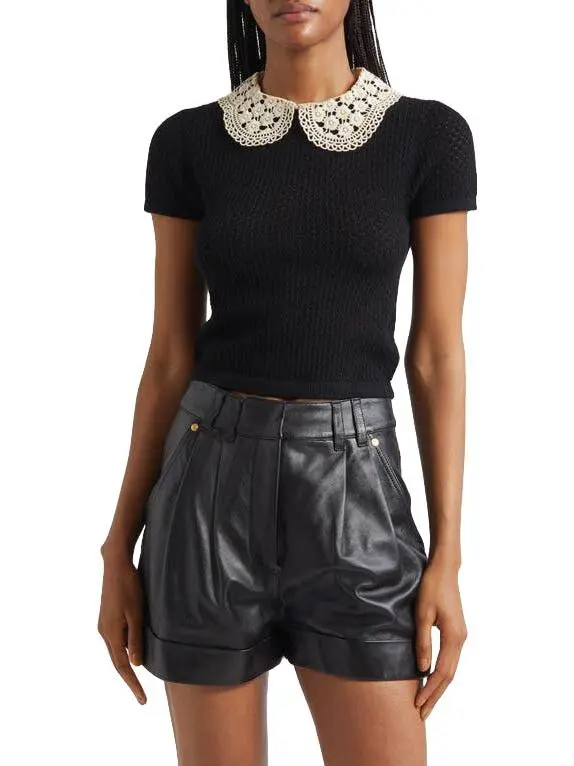 Alice + Olivia Ciara Lace Collar Wool Blend Sweater - Black