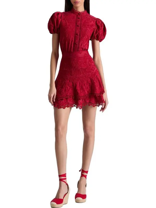 Alice + Olivia Loryn Embroidered Mini Dress - Dark Cherry